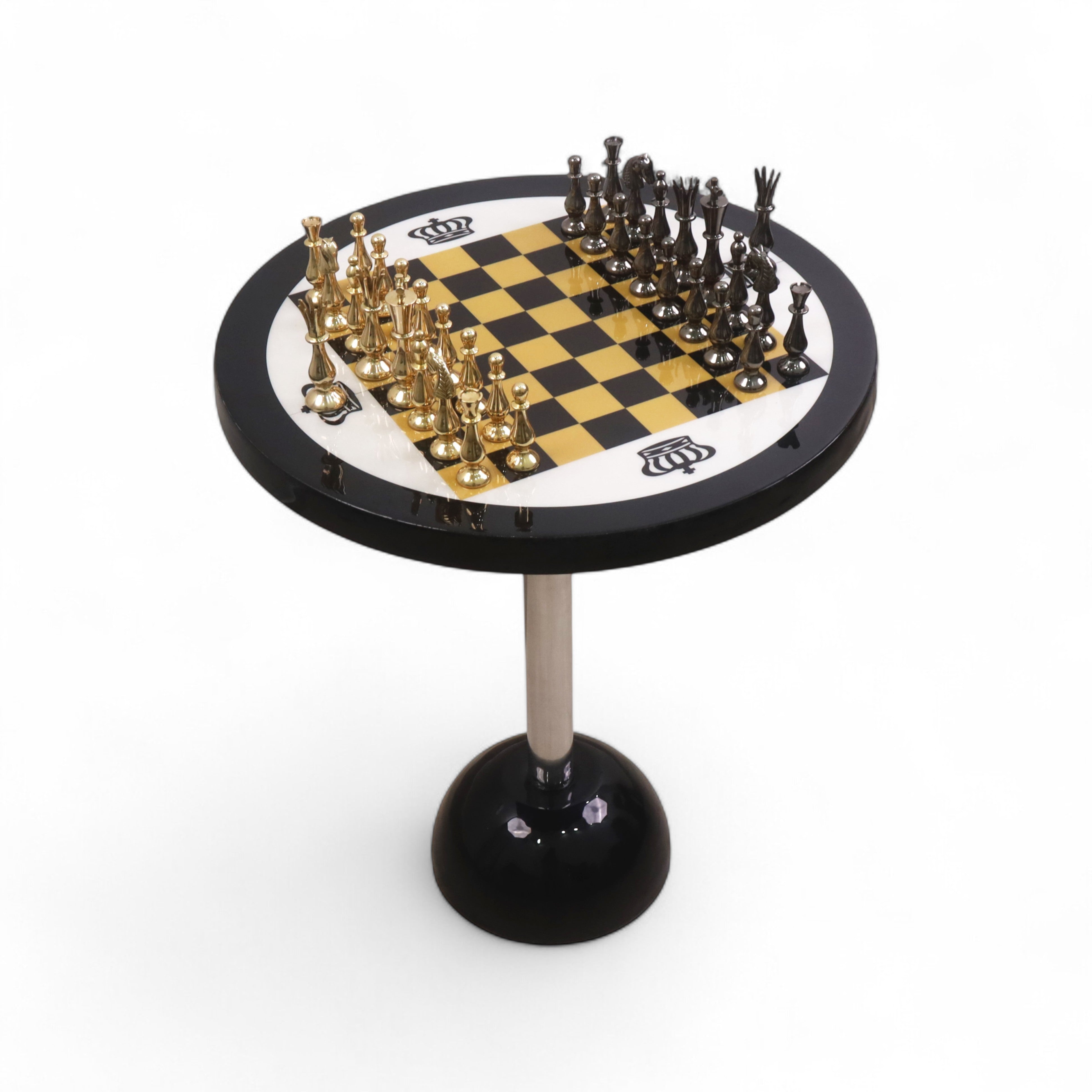 17" Minimalist Brass Metal Luxury Chess Pieces, Board and Table Set