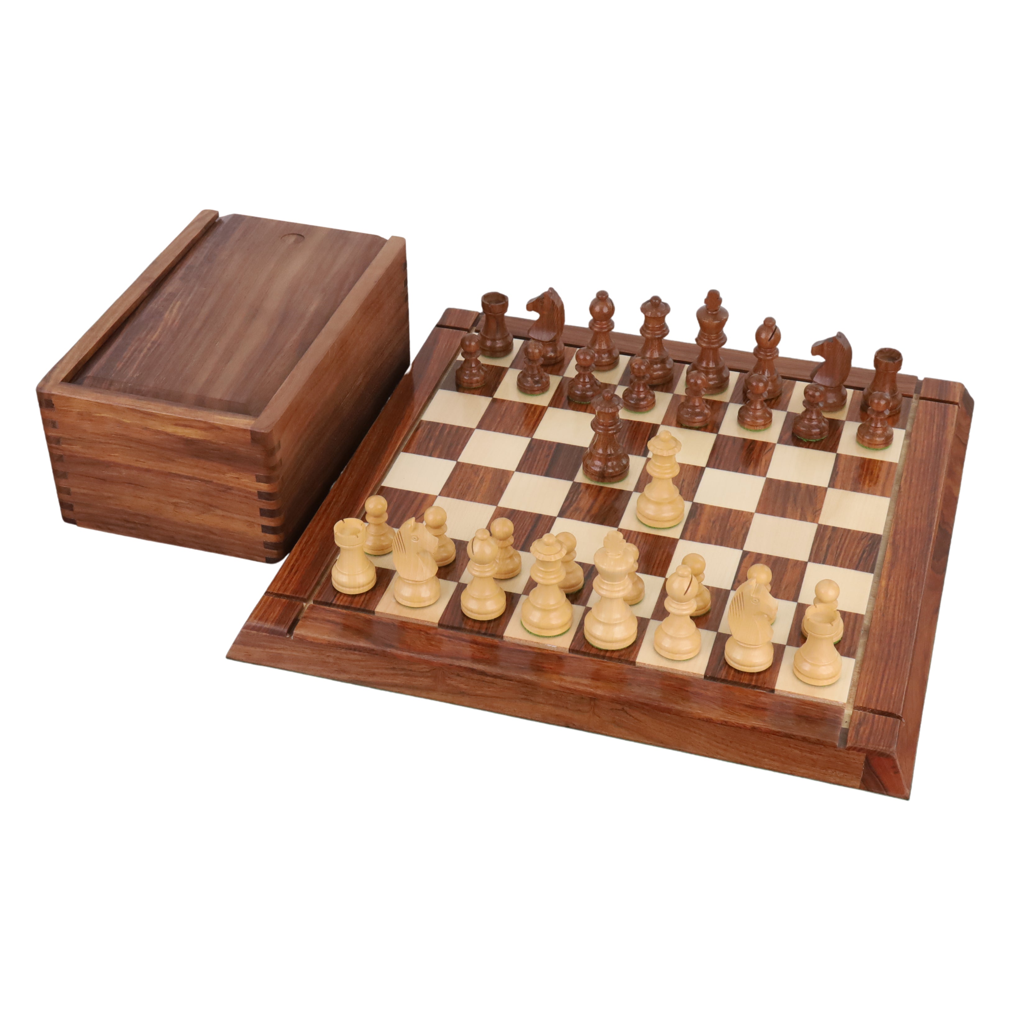 Compact Size Tournament Chess Set - Pieces in Golden Rosewood