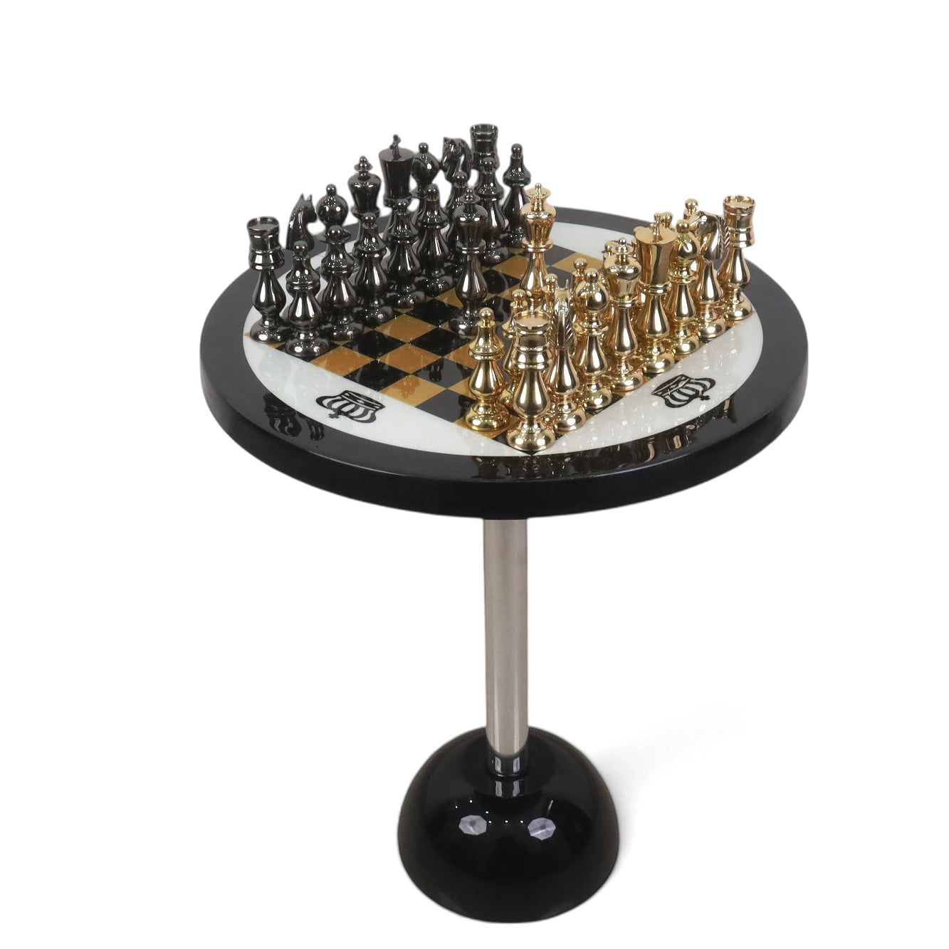 17" Minimalist Brass Metal Luxury Chess Pieces, Board and Table Set