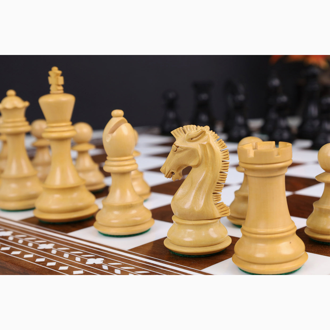 3.9" Craftsman Staunton Chess Set with 55mm Inlaid Board