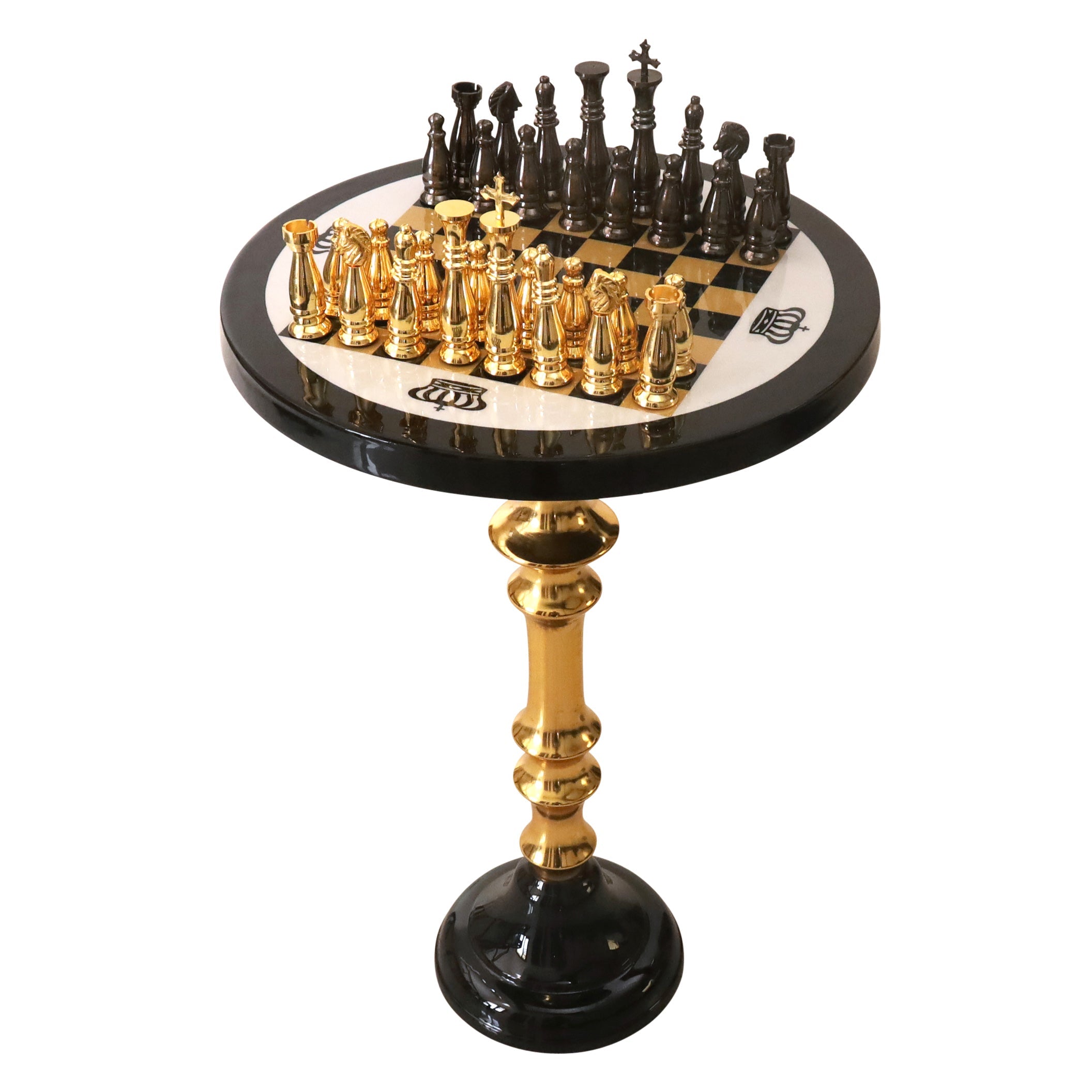 Executive Chess Table Combo Set of 18" Brass Board, Chess Pieces + 27 ...