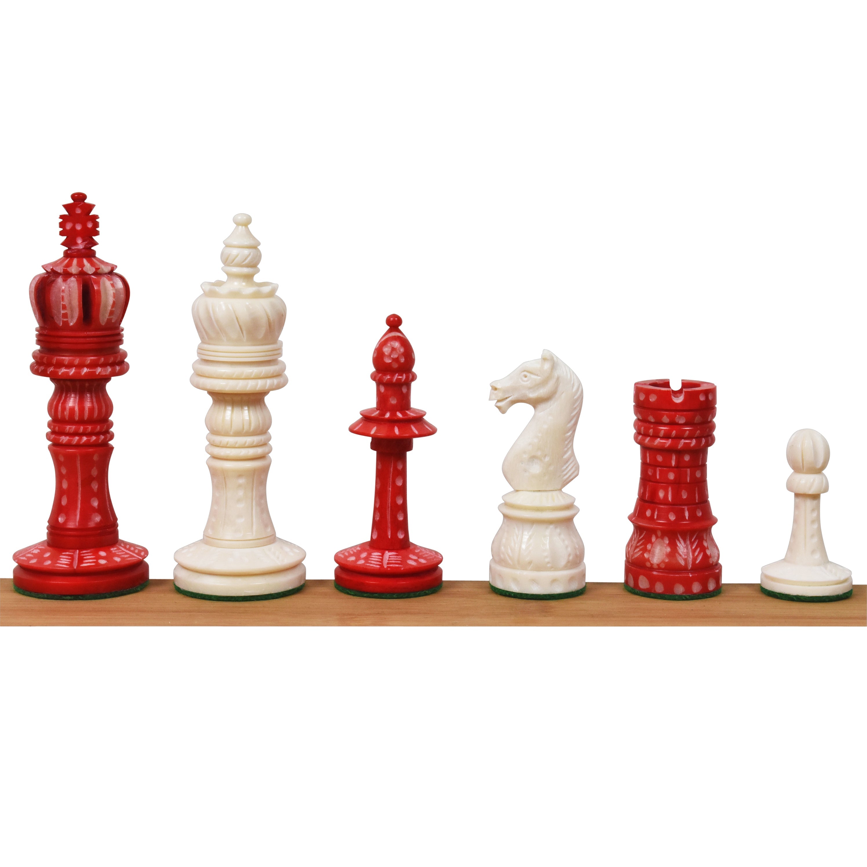 4.1" New English Hand Carved Camel Bone Chess Pieces Set-Crimson & White