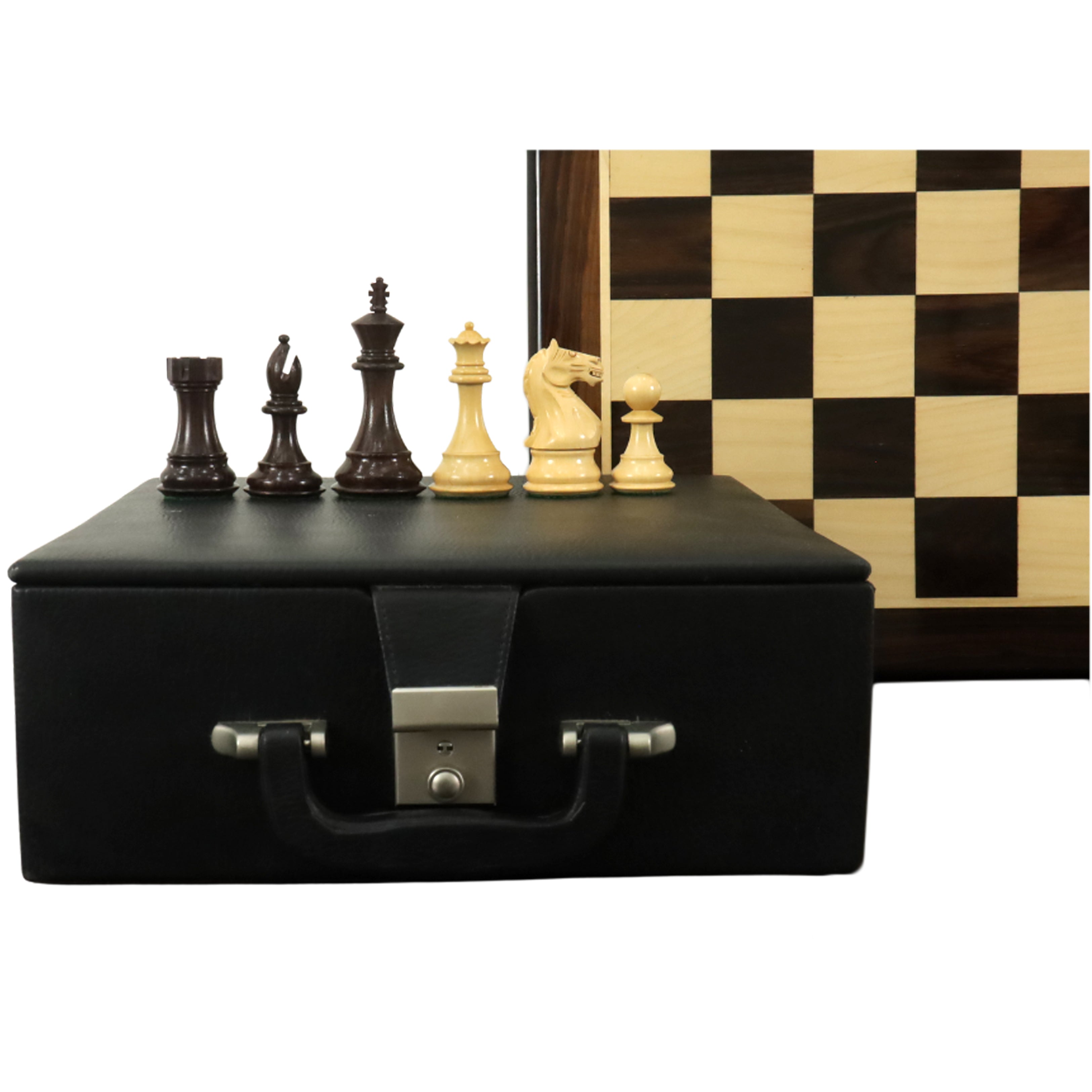 Combo of 4" Fierce Knight Chess Set - Pieces in Rosewood with Board an